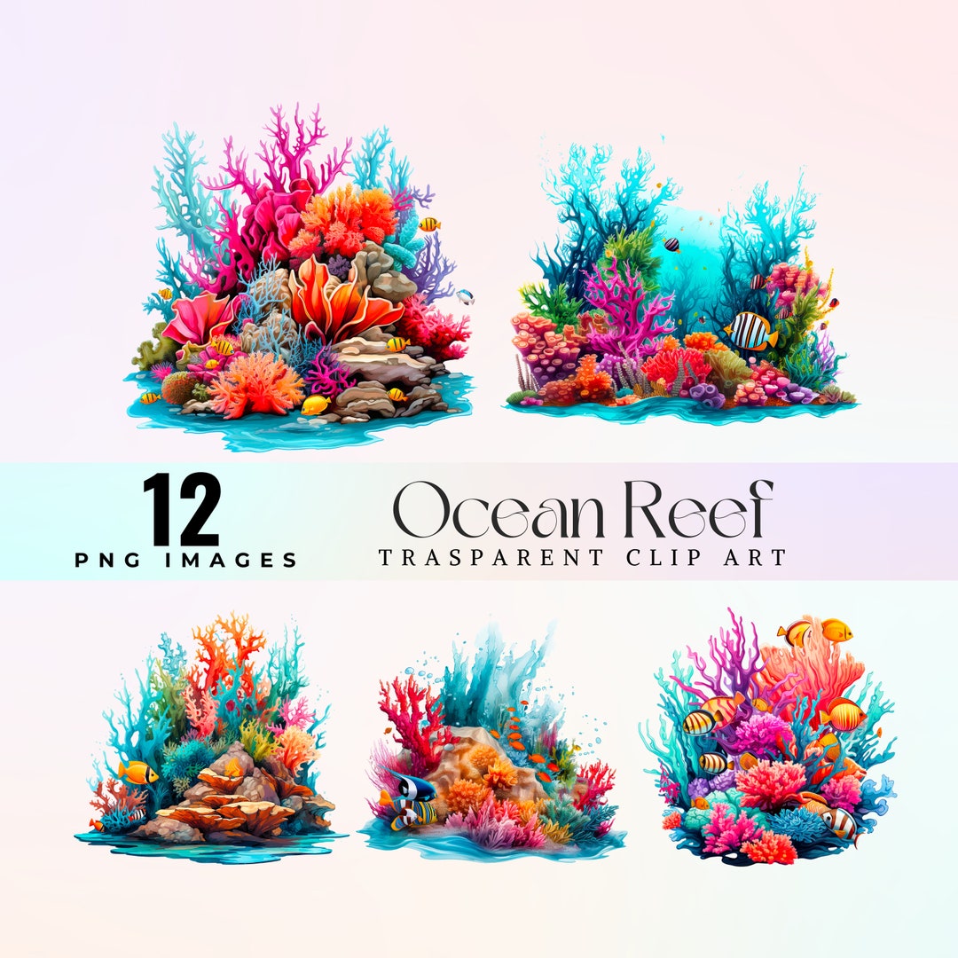 Ocean Reef Clip Art, Sea Life Design , Watercolor Reef Illustration PNG ...