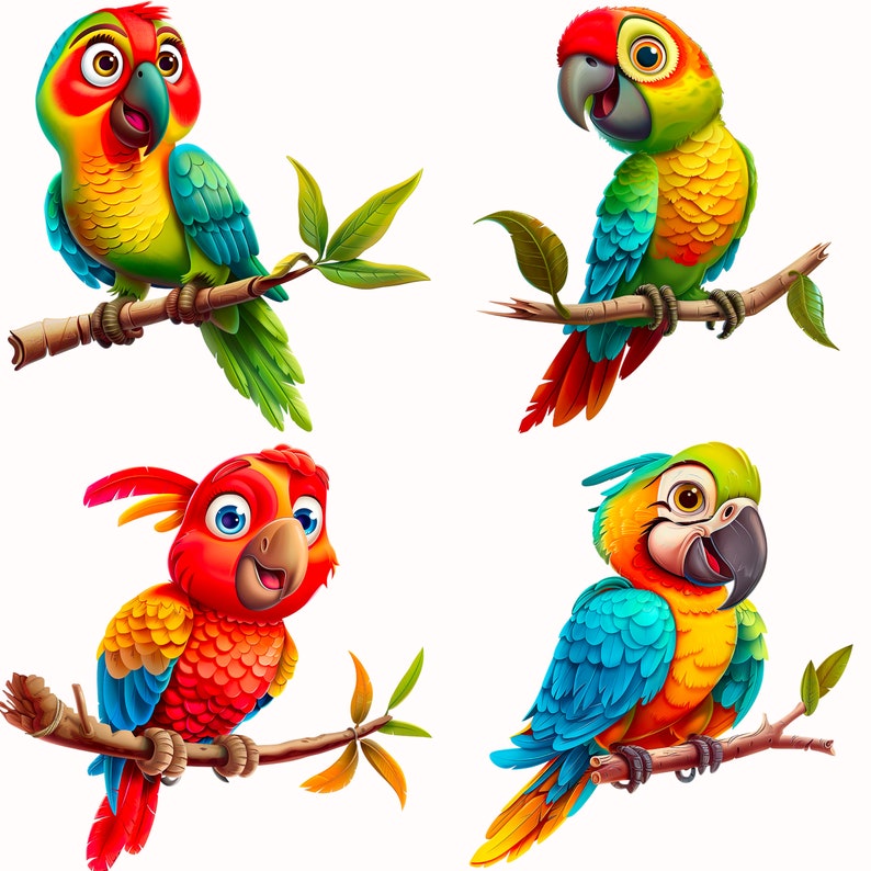 Funny Parrot Clip Art: Watercolor Cartoon PNG (300 DPI) - Etsy