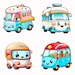 Funny Kawaii Vehicle Clip Art, Watercolor Adorable Kawaii Trucks PNG ...