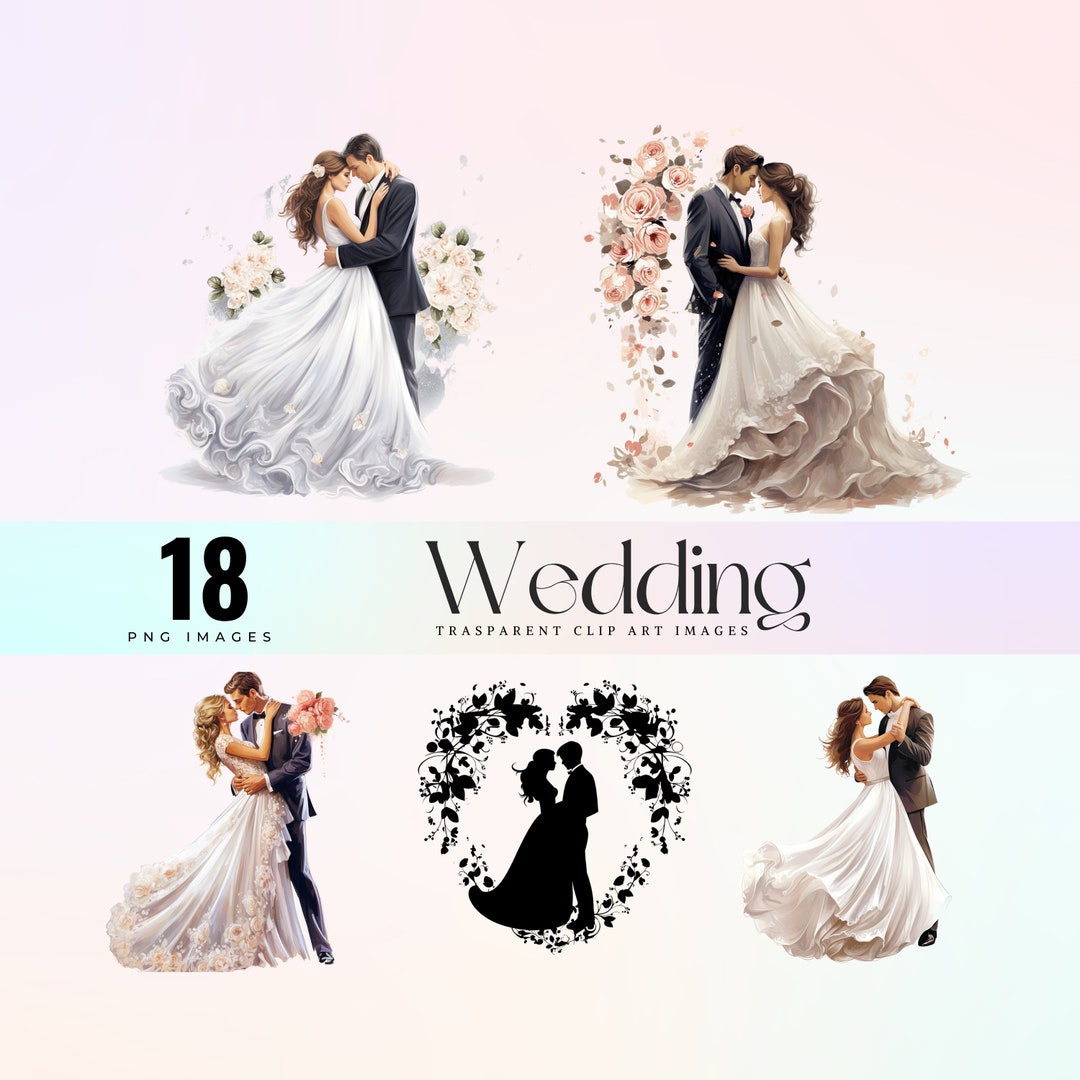 Lovely Wedding Collection Clip Art, Watercolor Romantic Marriage Day ...