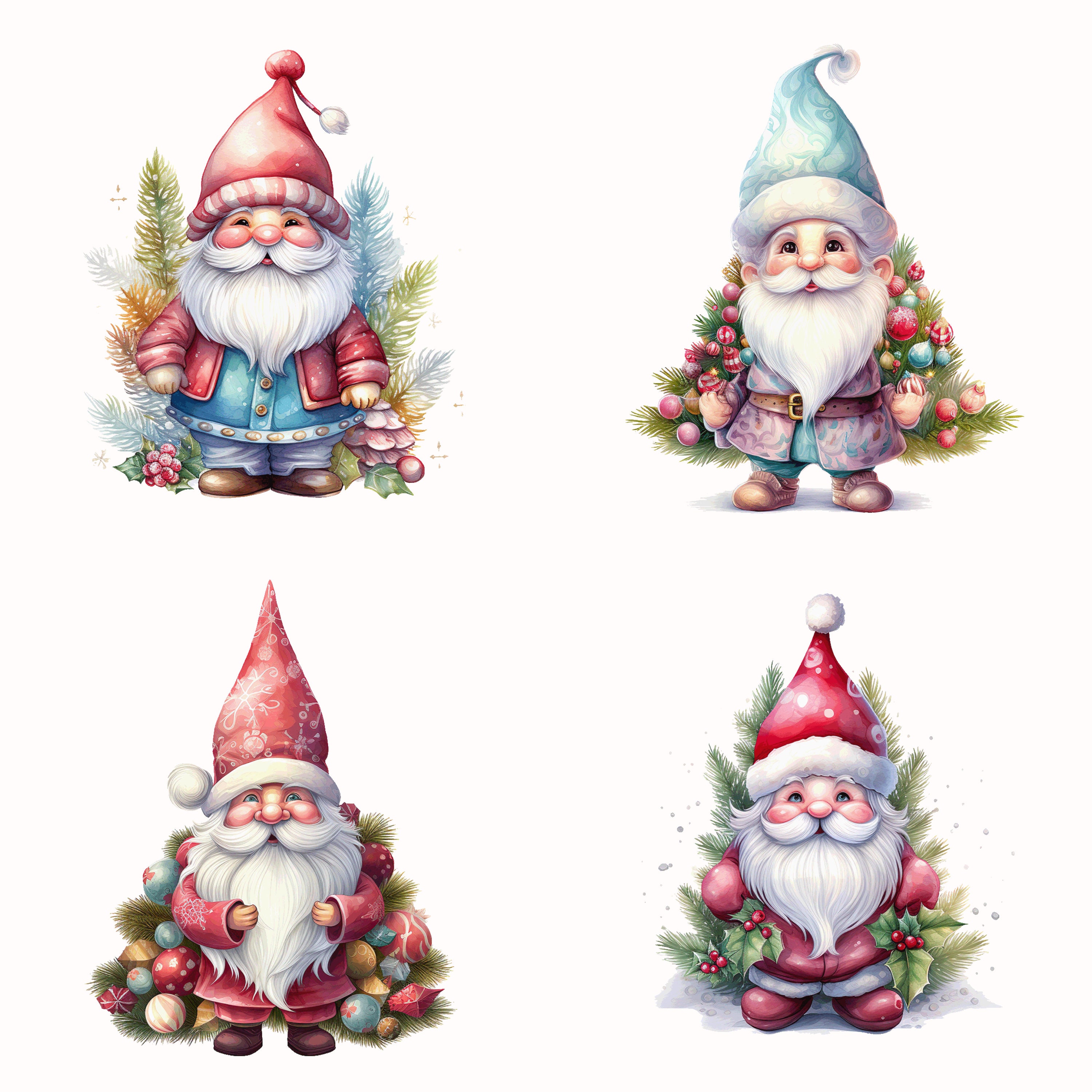 Christmas Gnomes Clip Art Watercolor Christmas Gnomes Clip Art PNG ...