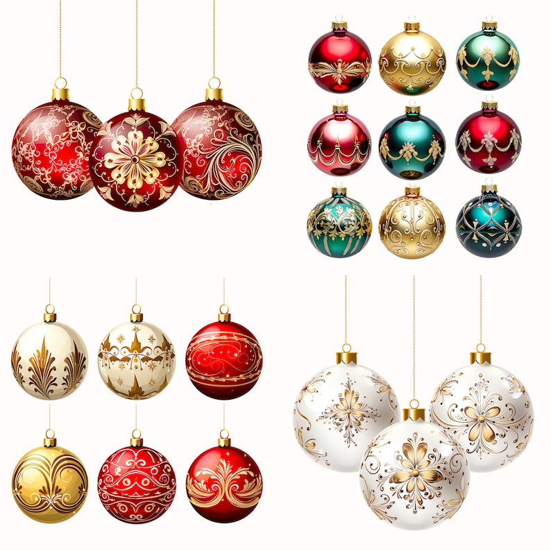 Christmas Baubles Clip Art, Watercolor Balls Decoration, Clip Art Red ...