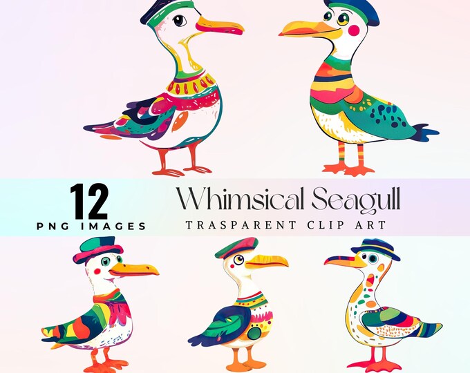 Quirky Seagull Watercolor Clipart | Playful Seagull Art | Seagull ...