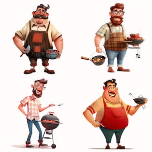 Cute Grill Father Clip Art, Watercolor Joyful Barbecue Master ...