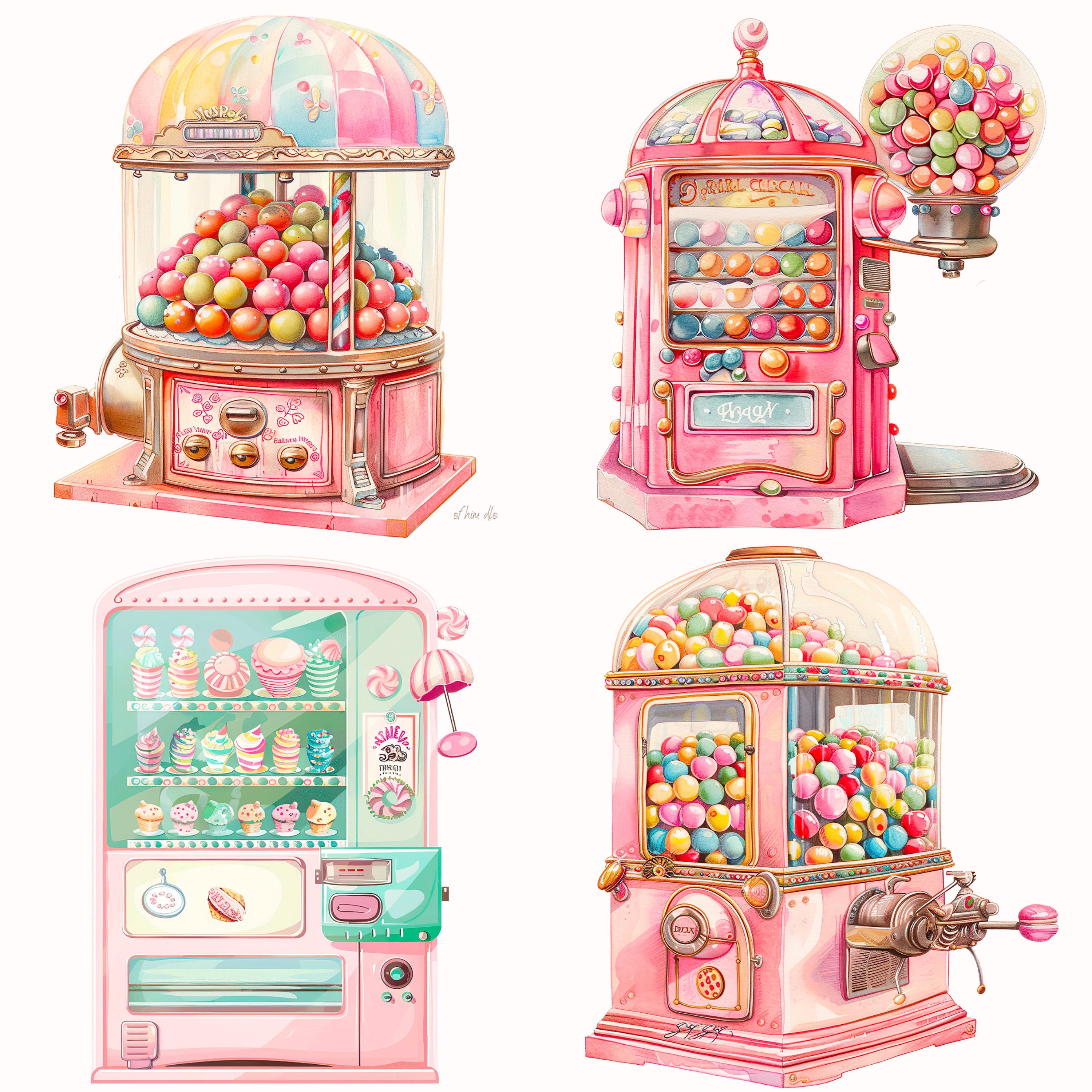 Cute Candy Machine Clip Art, Watercolor Pastel Sweet Snack Illustration ...