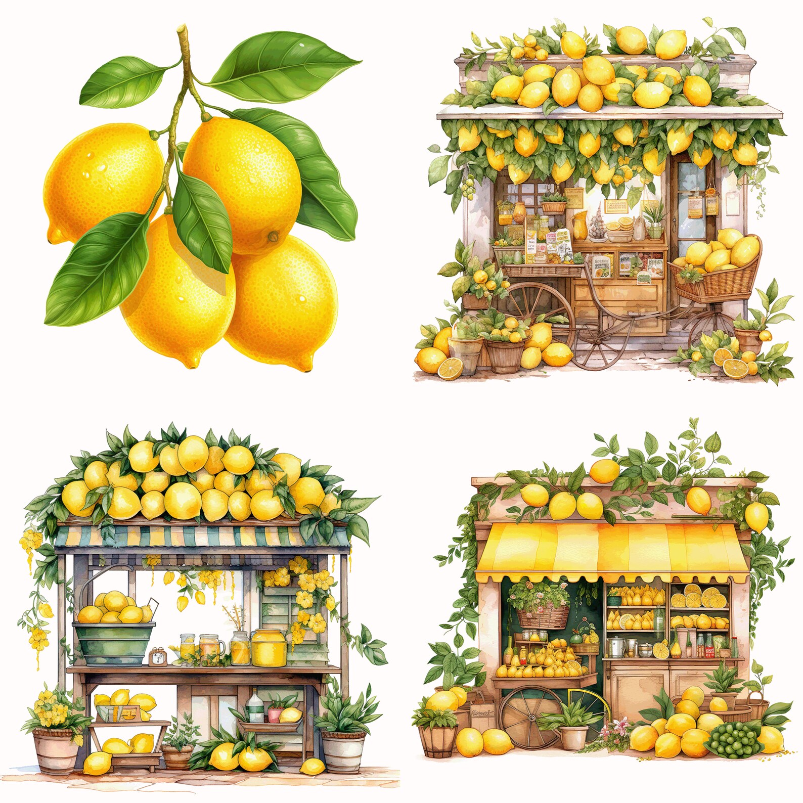 Lemon Cart Clip Art: Summer Citrus PNG Graphics (digital Download) - Etsy