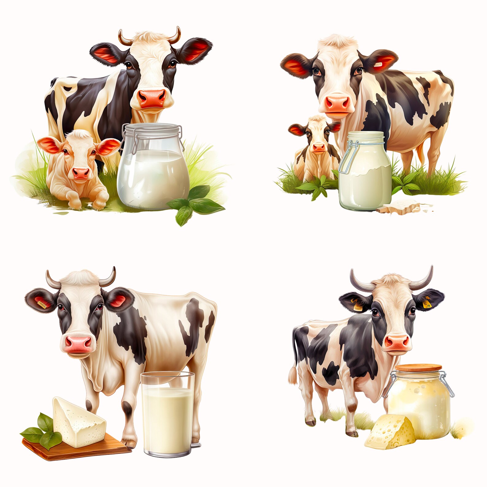 Watercolor Cow & Dairy Clipart: Farm Art Illustration (PNG) - Etsy