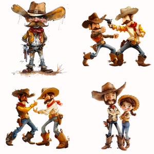 Funny Western Cowboy Clip Art, Watercolor Quirky Cowpoke Illustration ...