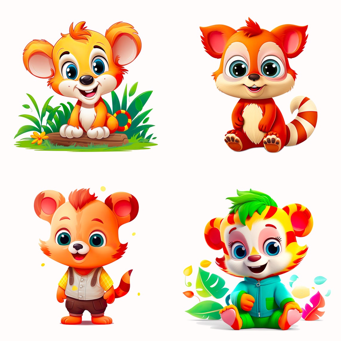 Cute Cartoon Animals Clip Art Happy Jungle Babies Png Nice - Etsy