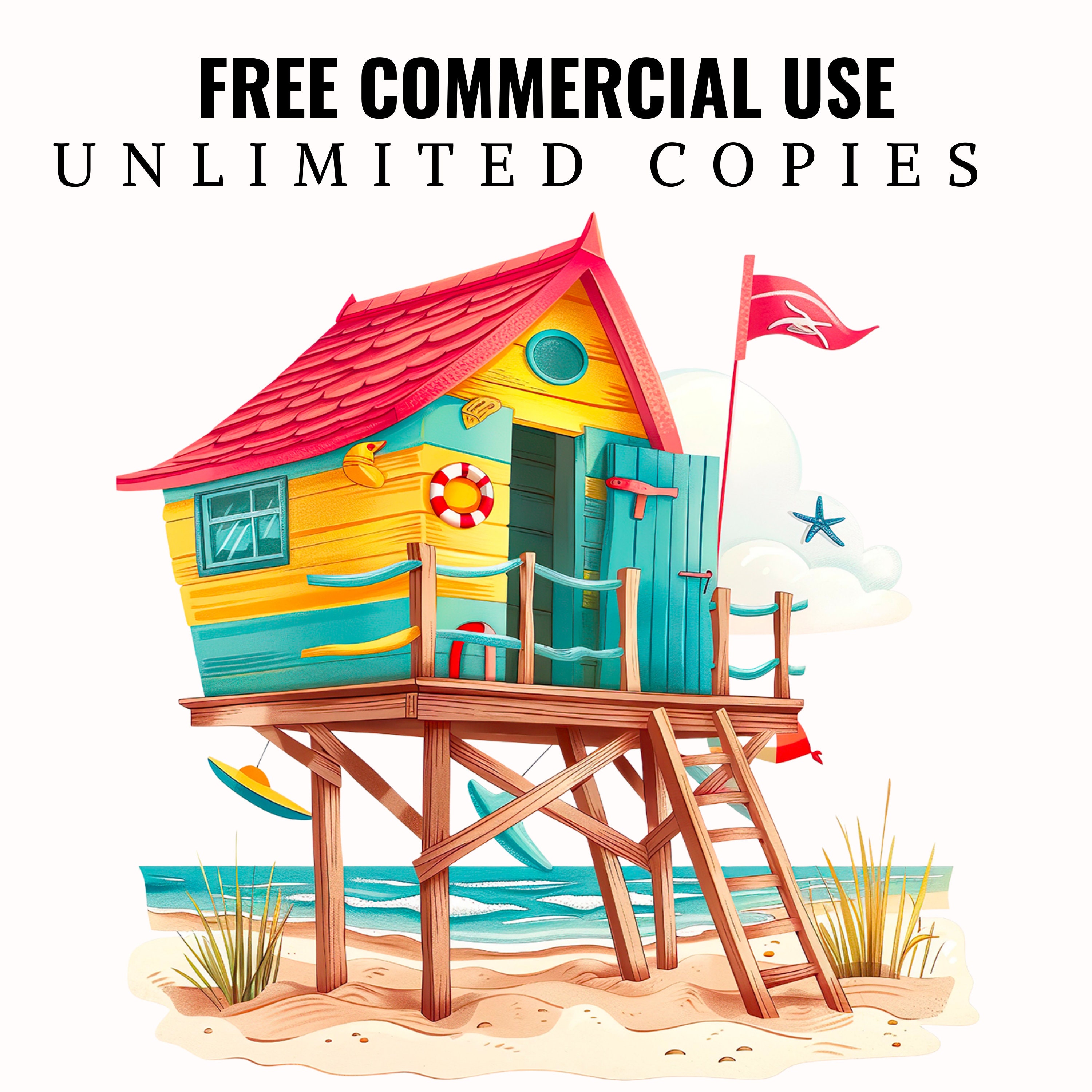 Whimsical Beach Hut Clip Art, Watercolor Quirky Beach Shack ...
