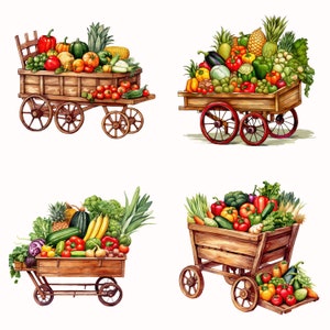 Cute Vegetables Shop Clip Art, Watercolor Colorful Vegetables Cart ...