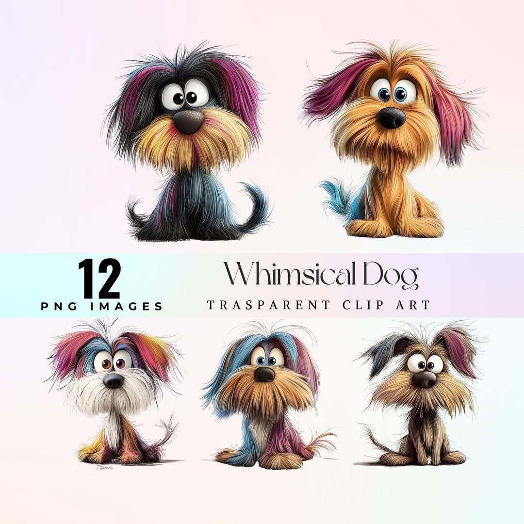 Cute Quirky Dog Clip Art, Watercolor Funny Pet Illustration PNG ...