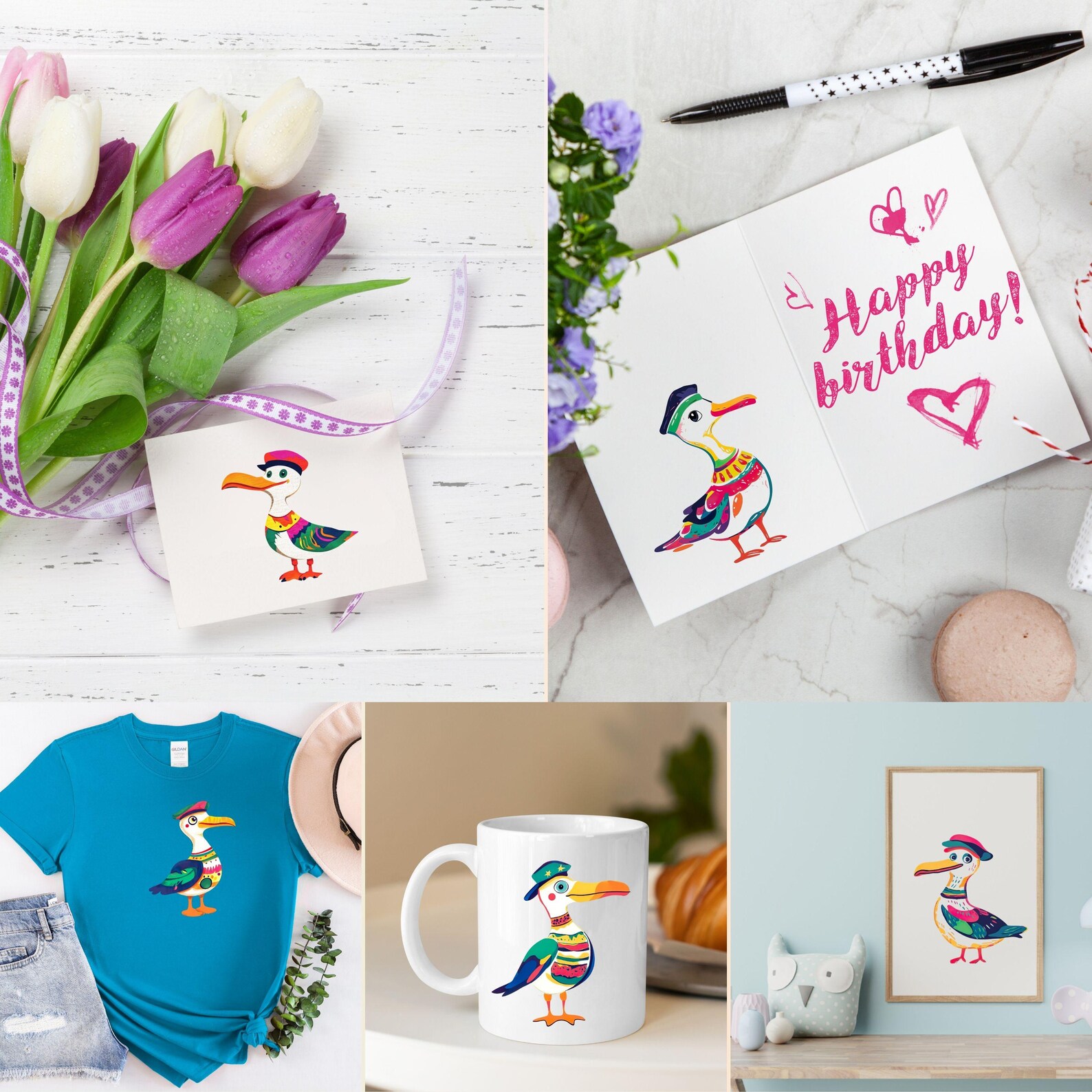 Colorful Seagull Clip Art: Whimsical Sea Birds PNG (digital Download ...