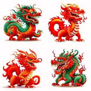 Cute Chinese Dragons Clip Art, Colorful Oriental Dragon Illustration ...