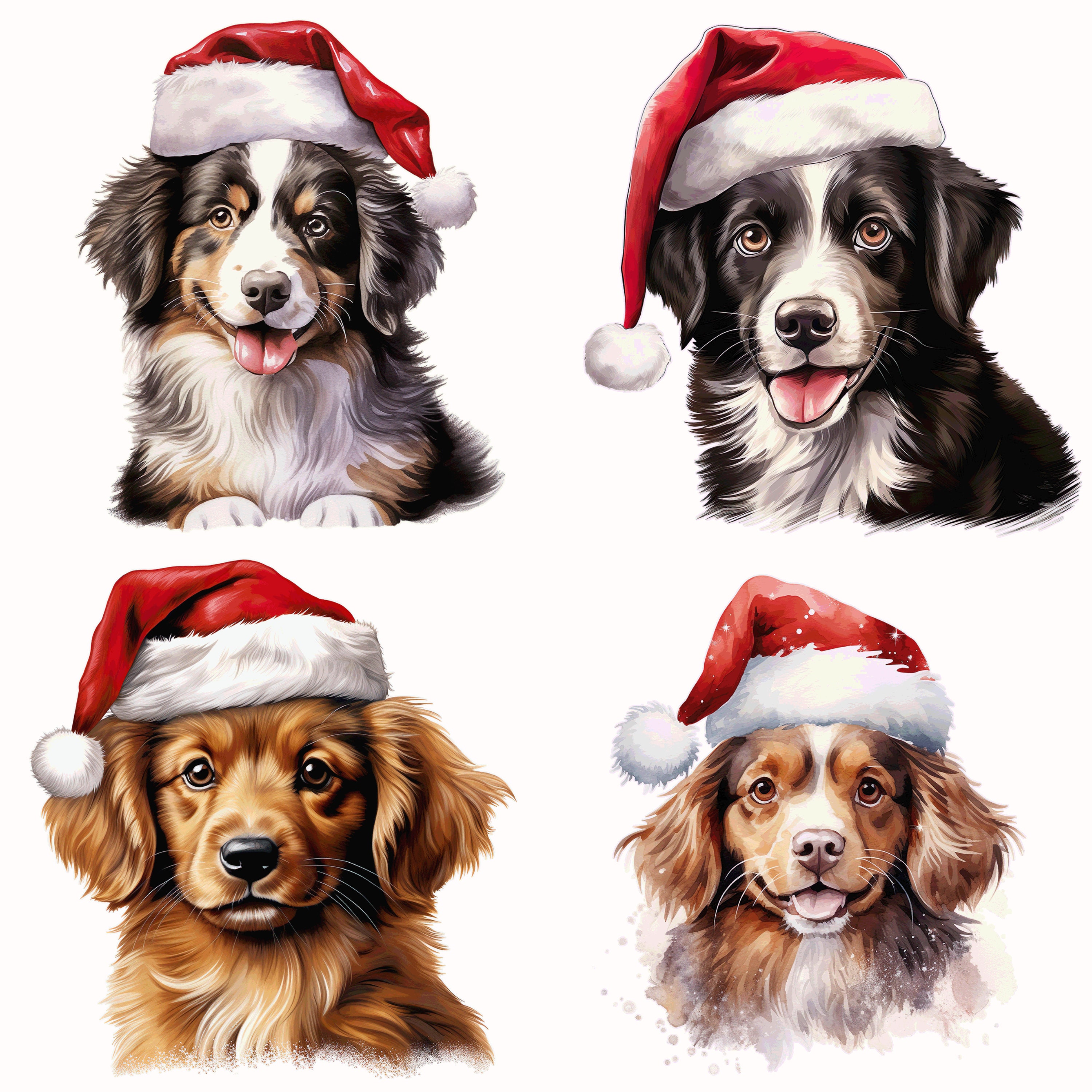 Christmas Dog Clip Art, Watercolor Christmas Pet Portrait PNG, Cute ...
