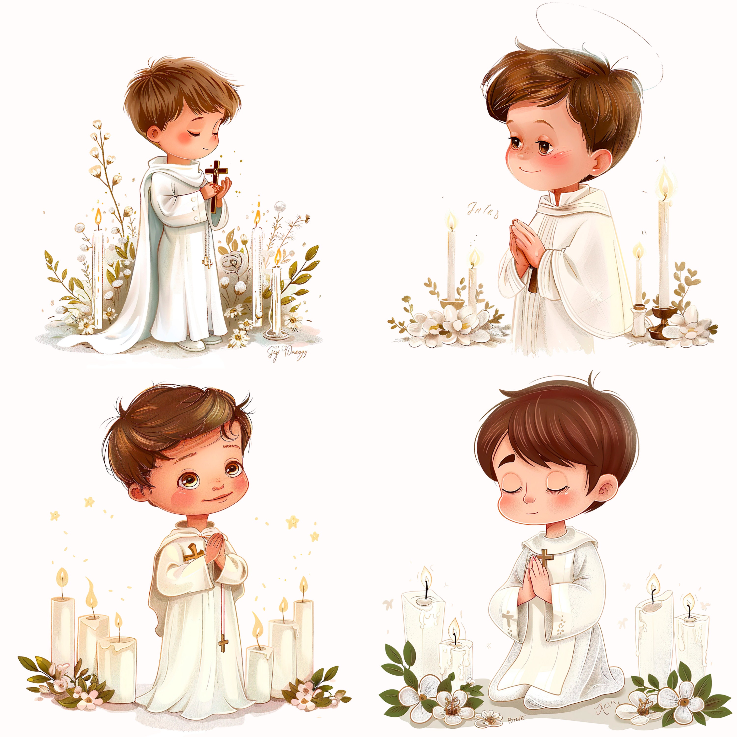 Graceful First Communion Boy Clip Art, Watercolor Sweet White Communion ...