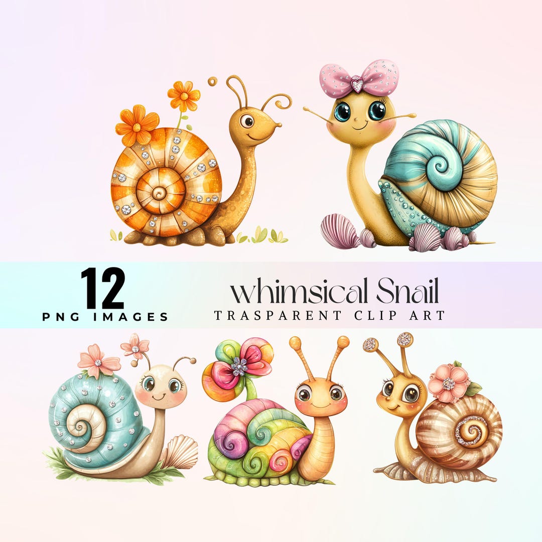 Whimsical Snail Clip Art, Funny Kawaii Snail Illustration PNG, Cartoon ...