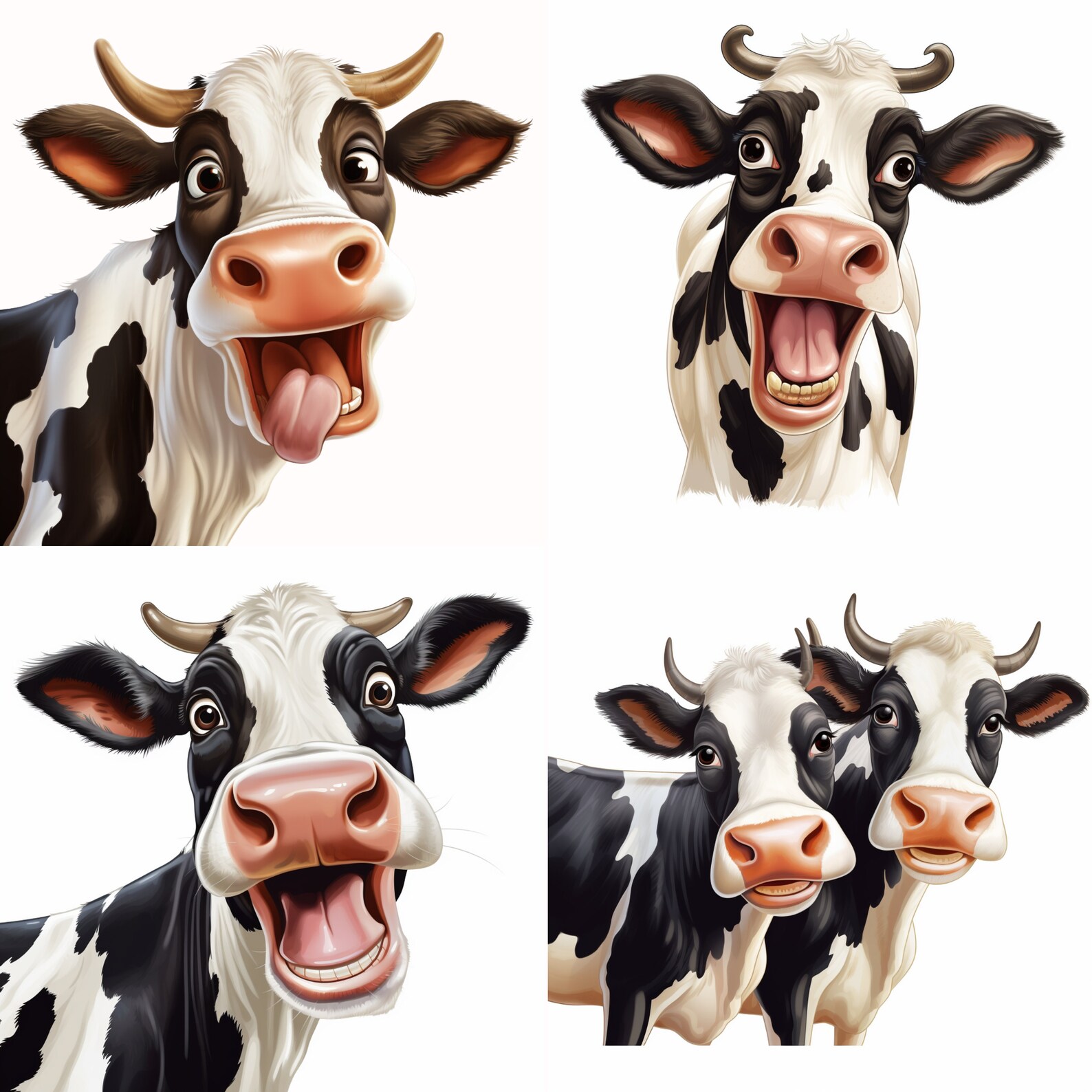 Happy Cows Clip Art, Watercolor Humor Crazy Cows Illustration PNG ...