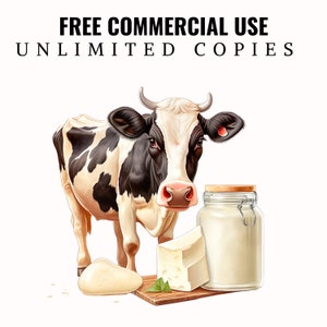 Watercolor Cow & Dairy Clipart: Farm Art Illustration (PNG) - Etsy