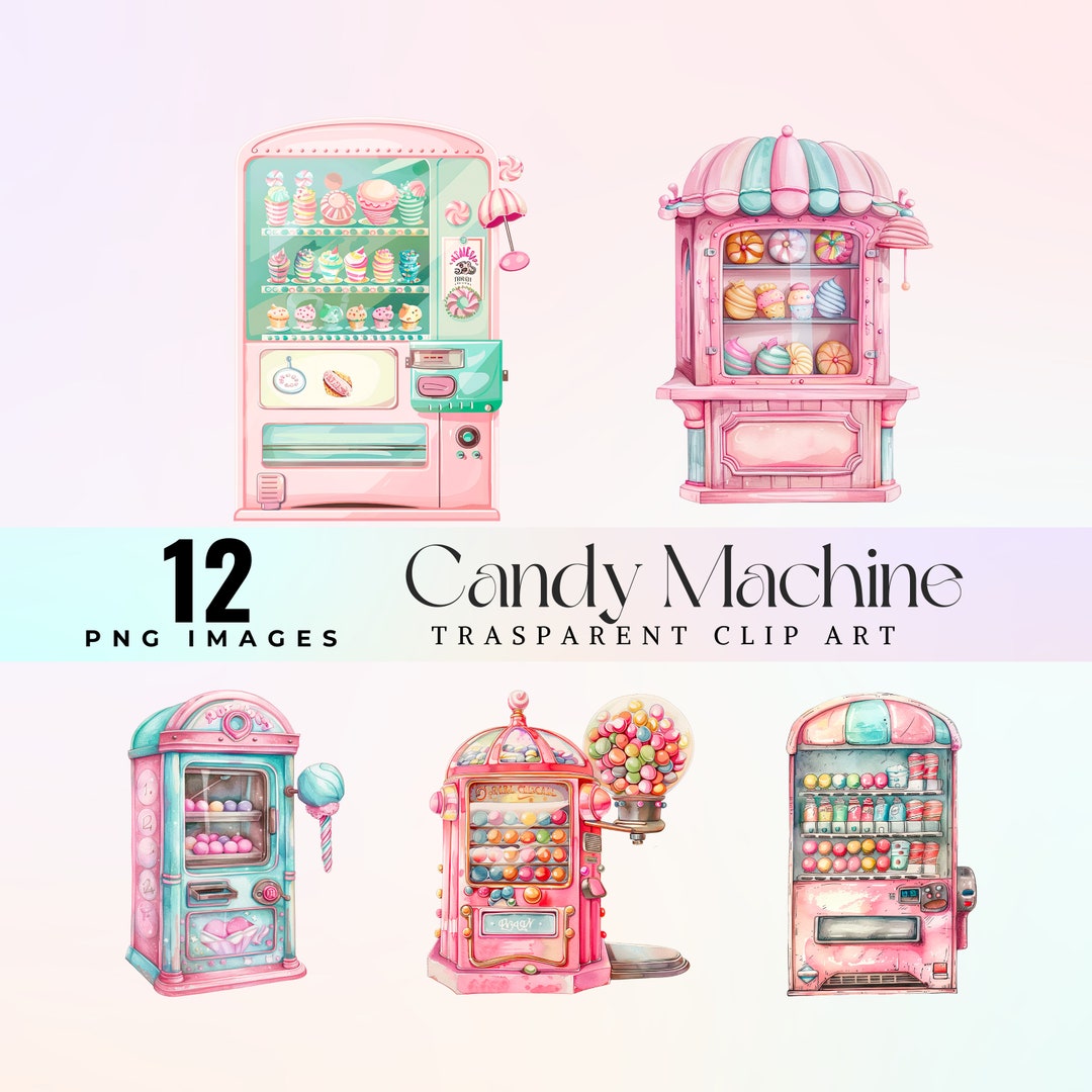Cute Candy Machine Clip Art, Watercolor Pastel Sweet Snack Illustration ...