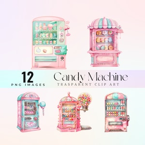 Cute Candy Machine Clip Art, Watercolor Pastel Sweet Snack Illustration ...
