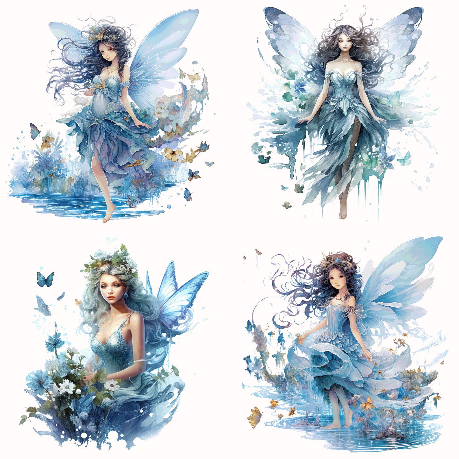 Cute Sea Fairies Clip Art Watercolor Designs Sea Fairies - Etsy