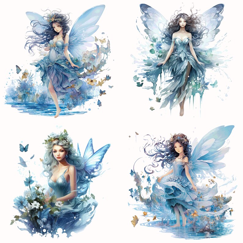 Watercolor Sea Fairies Clip Art: Fantasy PNG Graphics (digital Download ...