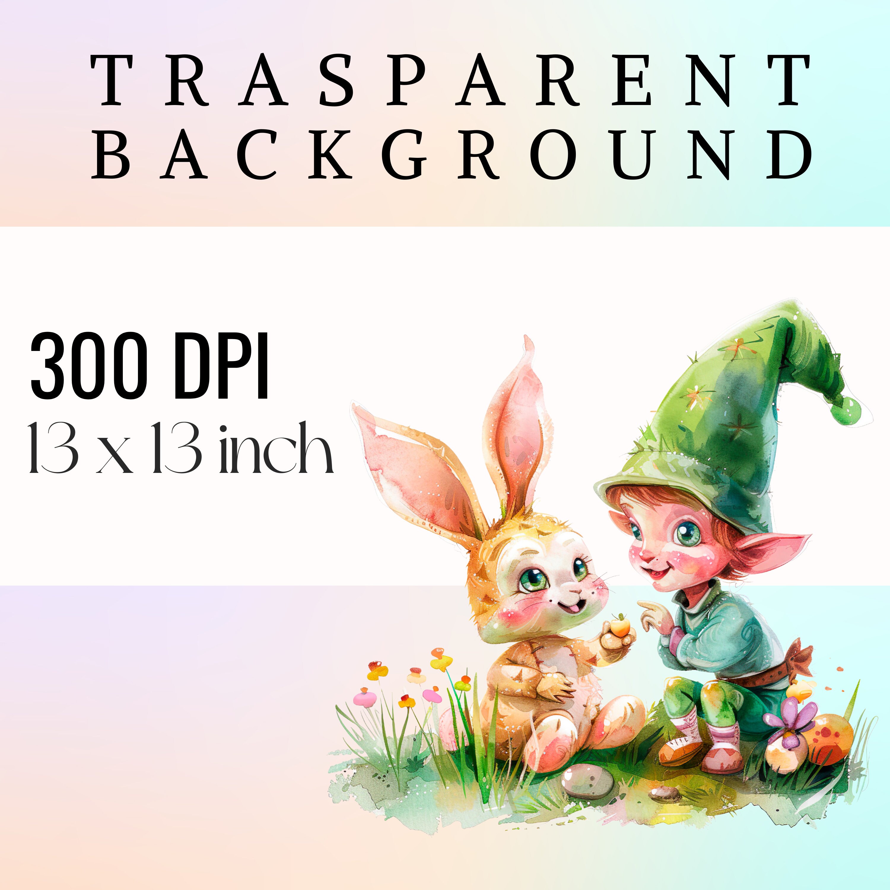 Cute Easter Elf Clip Art, Watercolor Funny Bunny Elf Illustration PNG ...