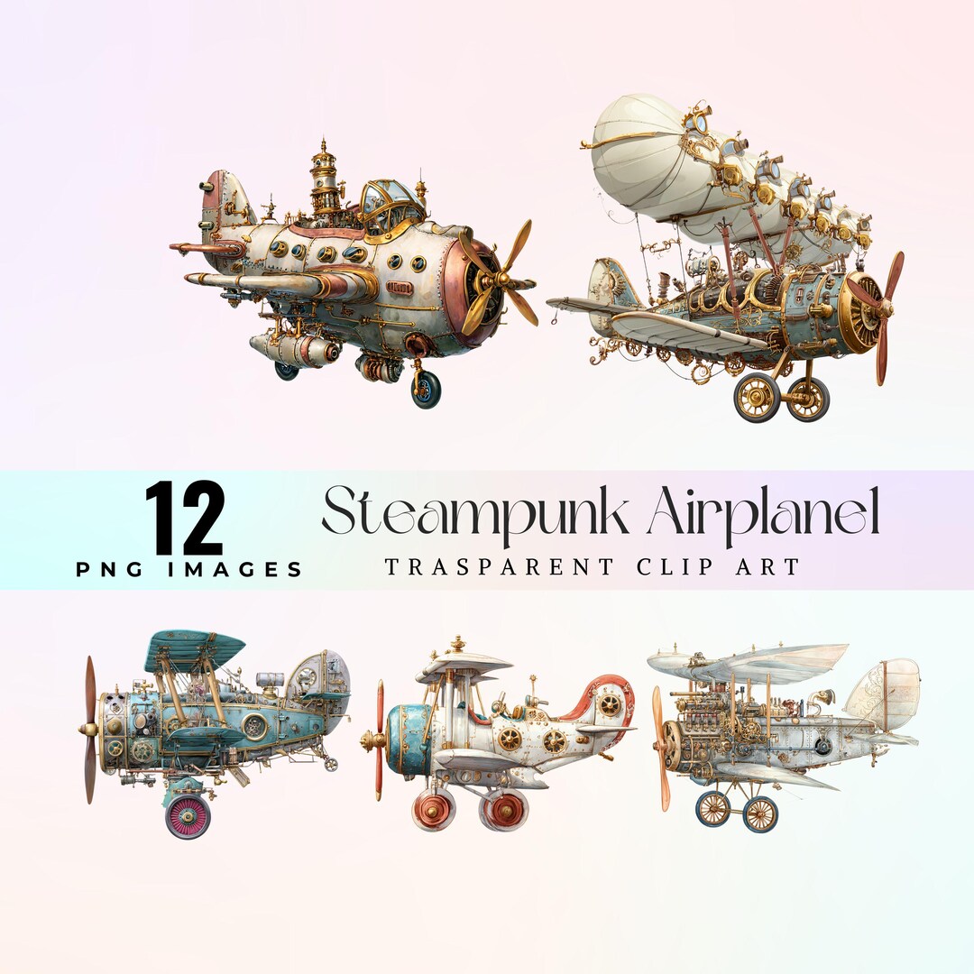 Steampunk Airplane Clipart PNG, Vintage Flying Machine Printable for ...