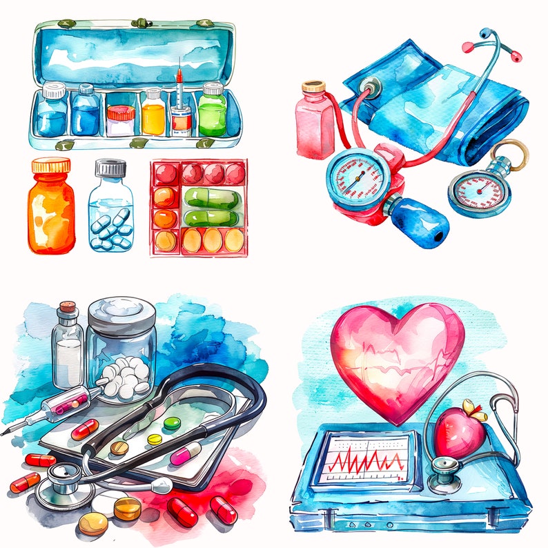 Cute Medical Equipment Clip Art, Watercolor Medical Devices ...