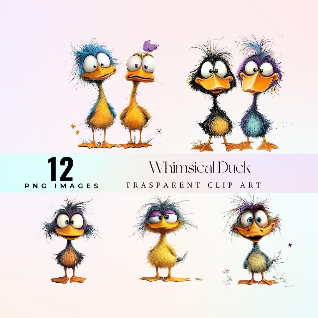 Whimsical Duck Clip Art: Watercolor PNG Graphics (300 DPI) - Etsy