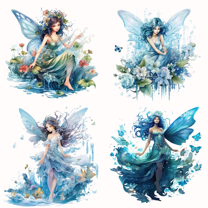 Watercolor Sea Fairies Clip Art: Fantasy PNG Graphics (digital Download ...