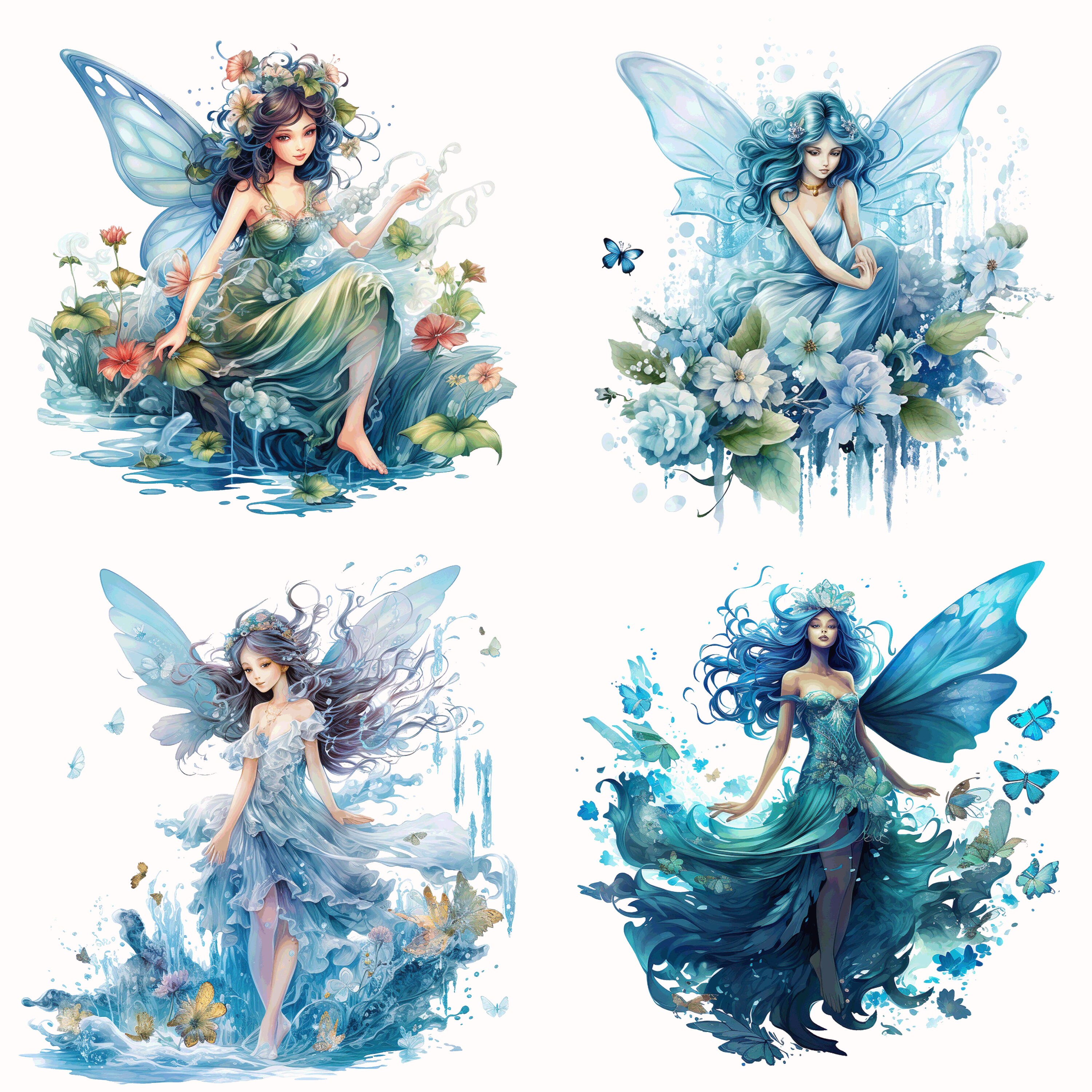 Cute Sea Fairies Clip Art Watercolor Designs Sea Fairies - Etsy