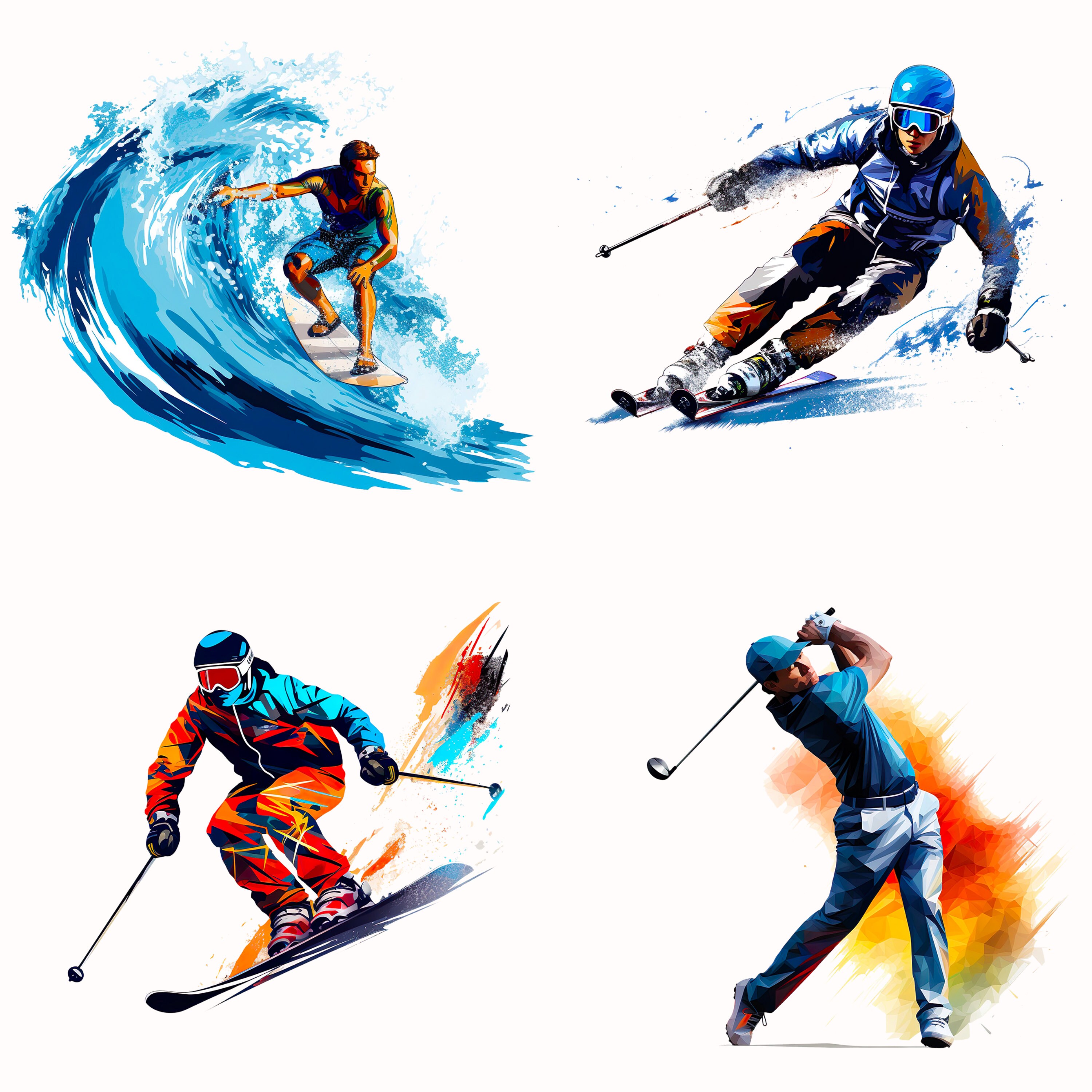 Nice Sport Icons Clip Art, Watercolor Athletic Icons Illustration PNG ...