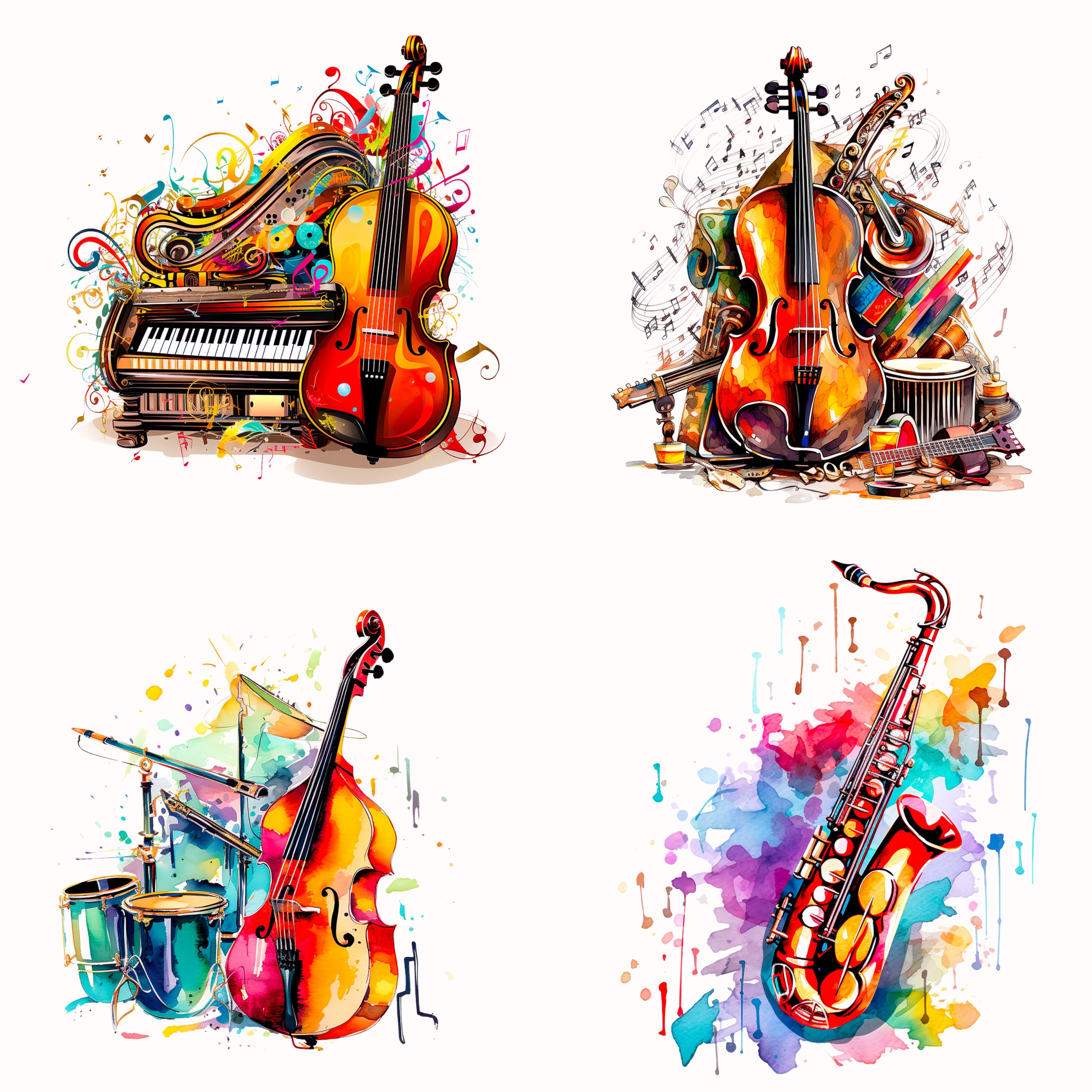 Watercolor Musical Instrument Clipart: PNG Images (digital Download) - Etsy