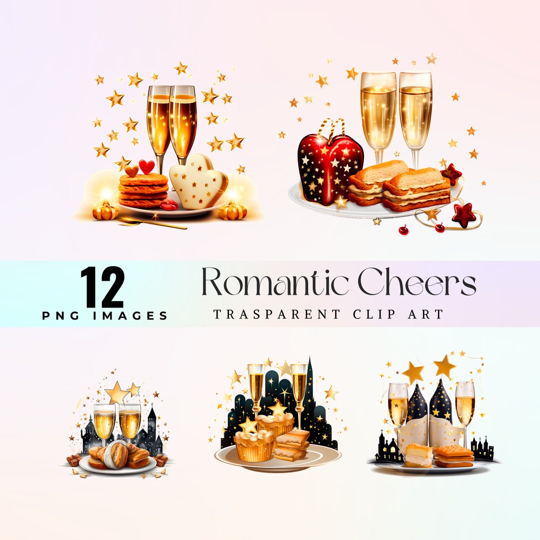Romantic Cheers Clip Art, Watercolor Toast of Good Wishes, Holiday ...