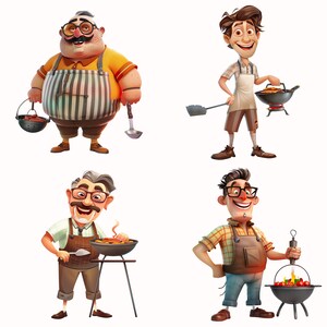 Cute Grill Father Clip Art, Watercolor Joyful Barbecue Master ...
