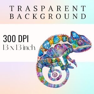 Watercolor Chameleon Clip Art: Gemstone Lizard Floral Illustration (PNG ...