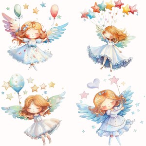 Adorable Whimsical Angel Clip Art, Watercolor White Winged Fantasy ...