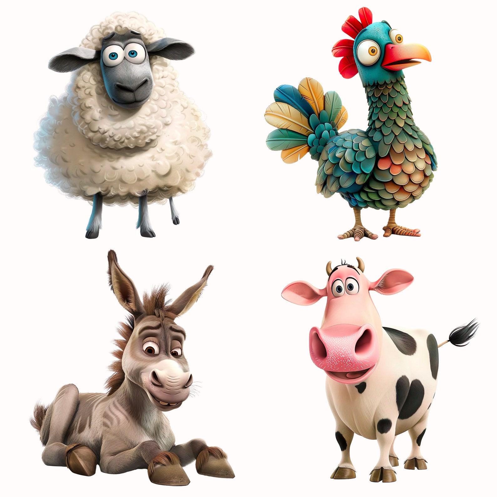 Funny Farm Animals Clip Art, Watercolor Adorable Barn Animal ...