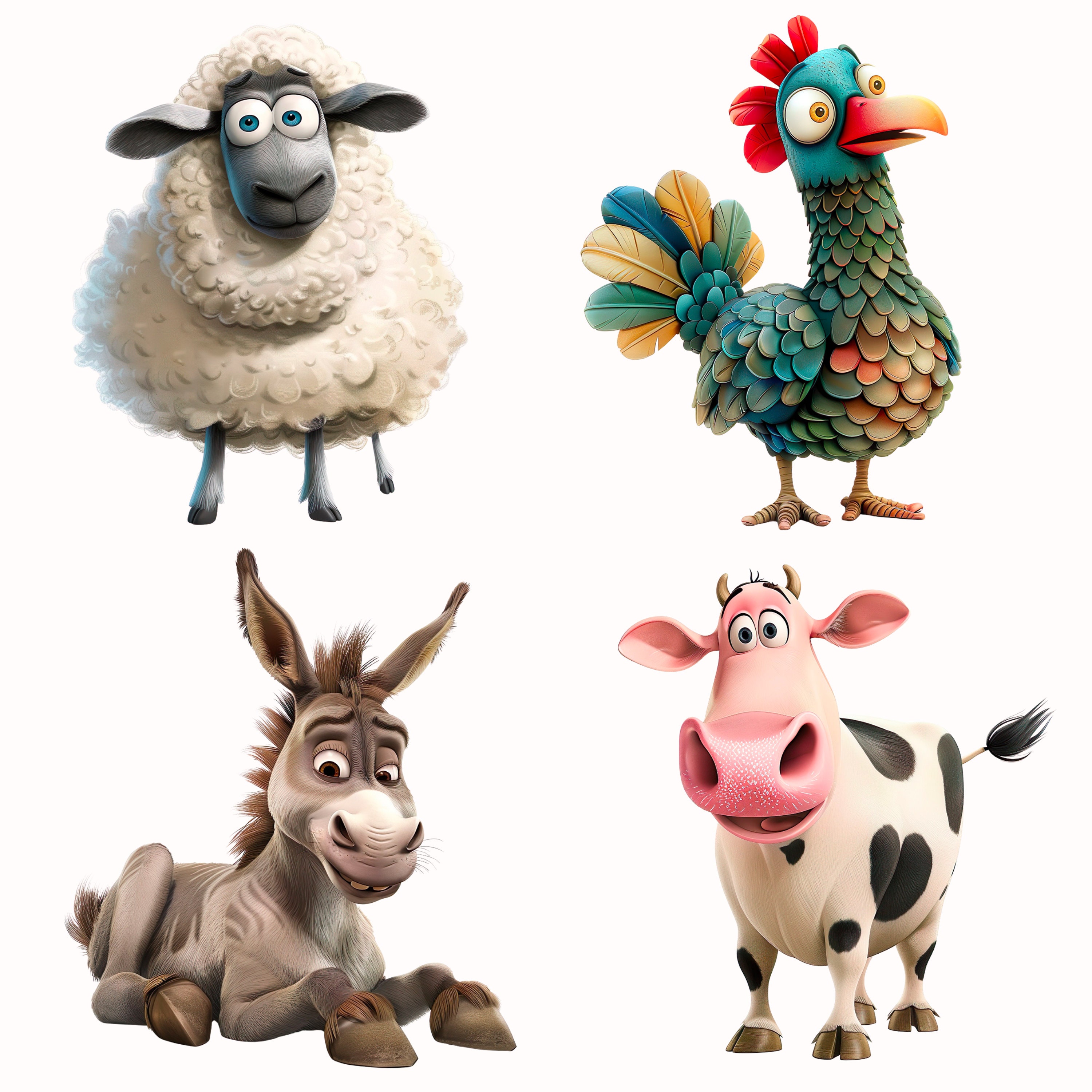 Funny Farm Animals Clip Art, Watercolor Adorable Barn Animal ...