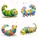 Watercolor Caterpillar Clip Art: Funny Bug Illustrations (PNG Digital ...