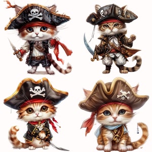 Cute Pirate Cat Clip Art, Watercolor Adorable Eye Patch Kitten ...
