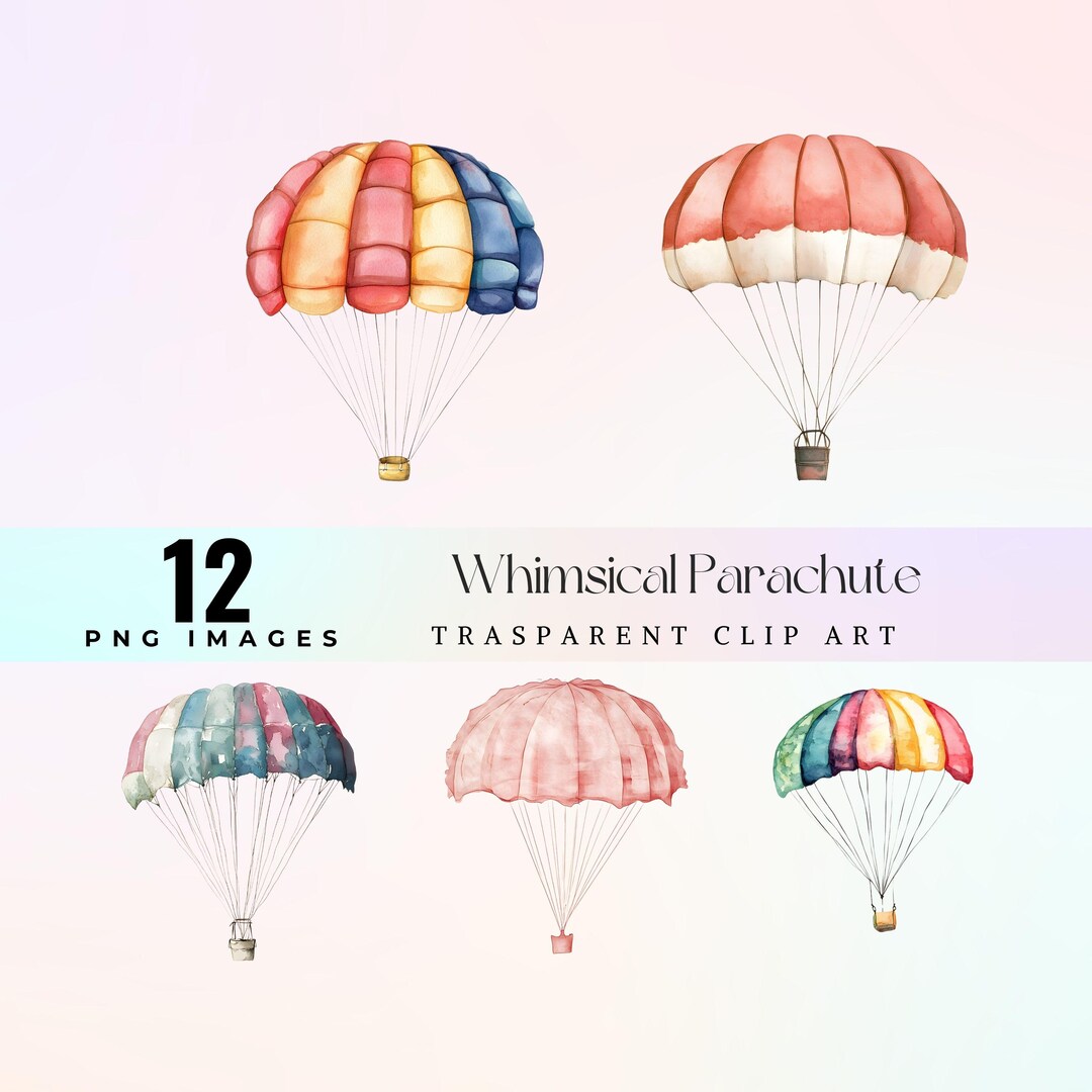 Whimsical Parachute Clip Art, Watercolor Quirky Canopy Illustration PNG ...
