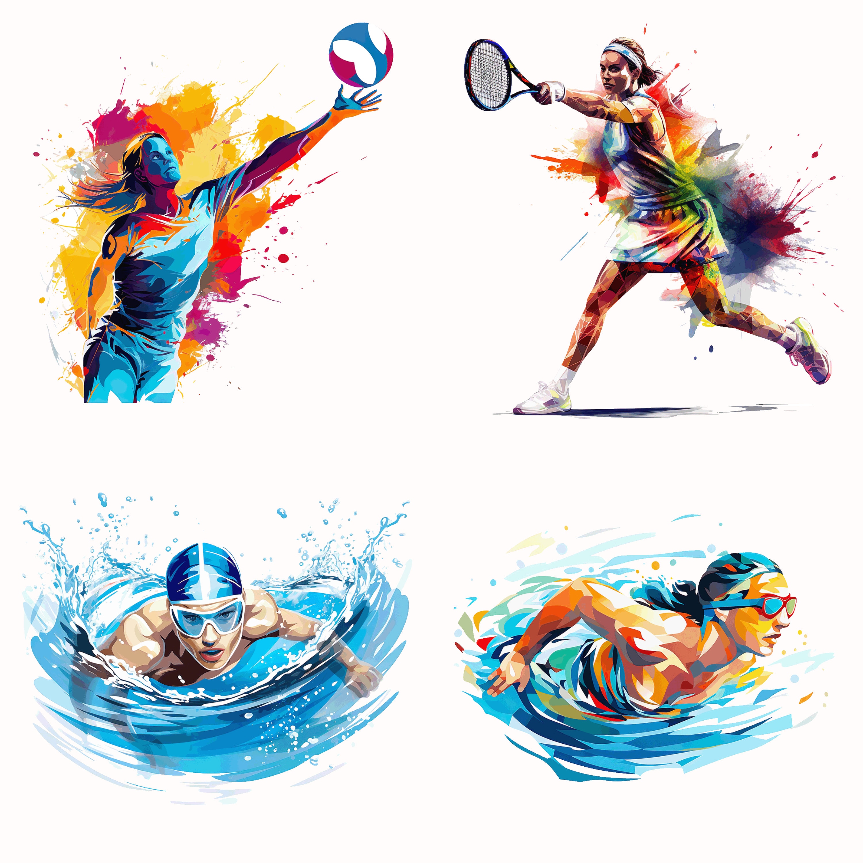 Women Sport Icons Clip Art, Watercolor Lady Athlete Illustration PNG ...