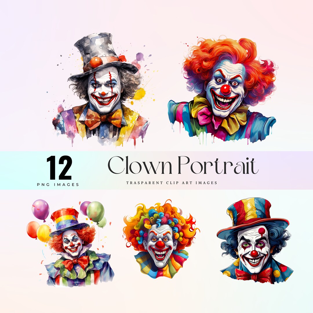 Happy Clown Portrait Clip Art, Joyful Clown Face Illustration PNG ...