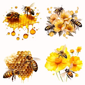 Sweet Honey Bees Clip Art, Watercolor Nectar Buzz Illustration PNG ...