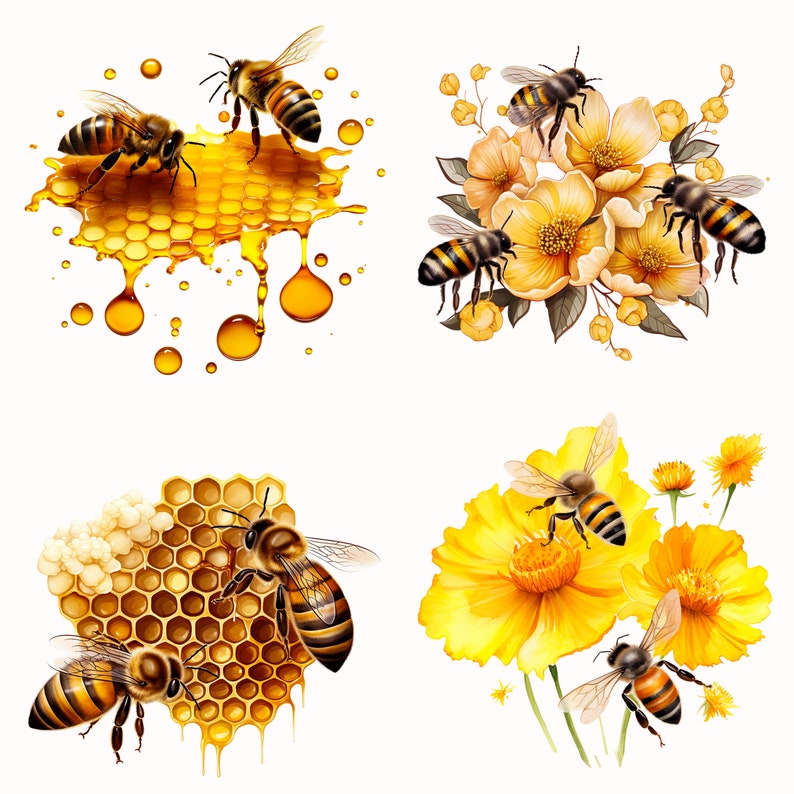Sweet Honey Bees Clip Art Watercolor Nectar Buzz Illustration Png Cute Bee Artwork Sugary