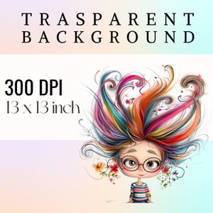 Quirky Girl Portrait Clip Art, Watercolor Eccentric Tiny Lady Face ...