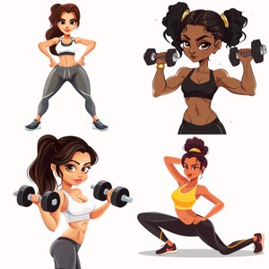 Watercolor Fitness Gal Clip Art: Gym Lady PNG (digital Download) - Etsy